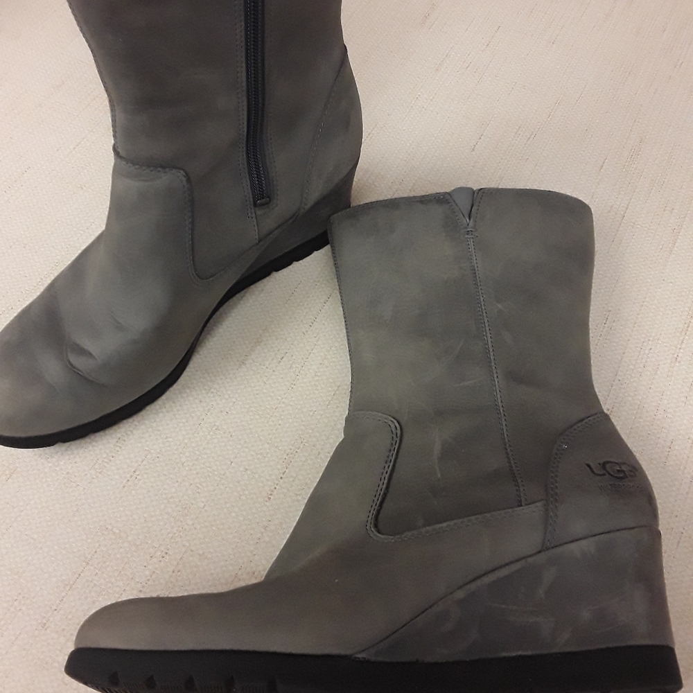 Ugg Grey Joely Sherling Waterproof Wedge Boots - Gem